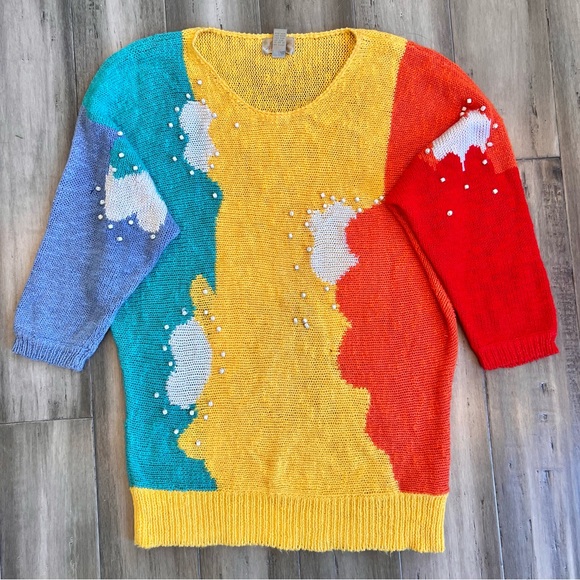 Ann Wi | Sweaters | Vintage Colorful Knit Cloud Sweater | Poshmark